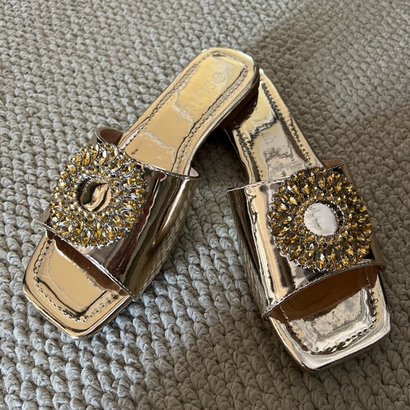 Shoes | Gold Embellished Slide Sandals Womens 3655 | Poshmark